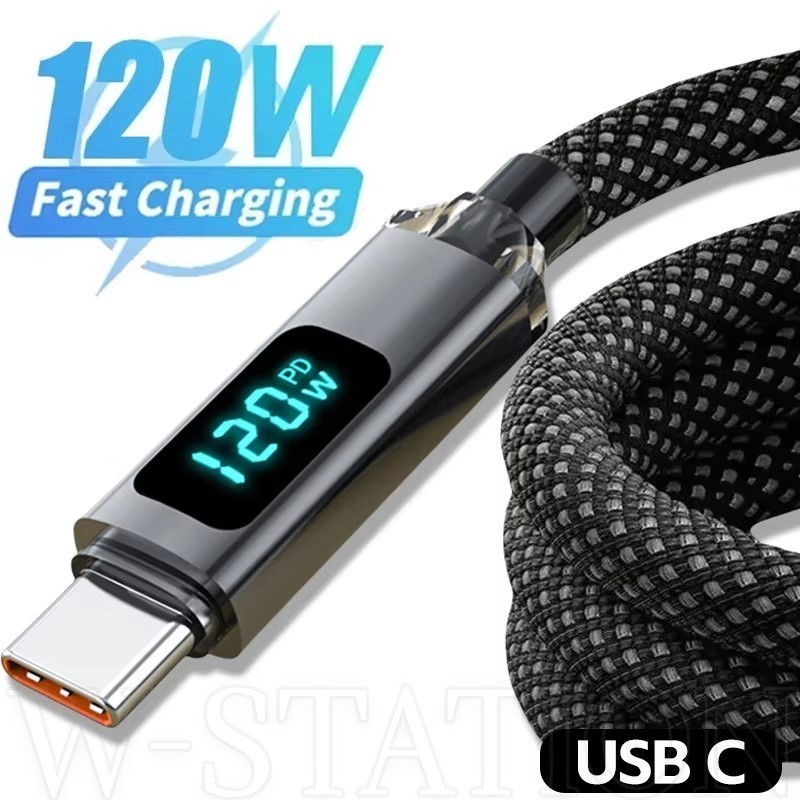 120W USB-A To Type-C Cable - Dual Type-C Cable with Led Digital Display ...