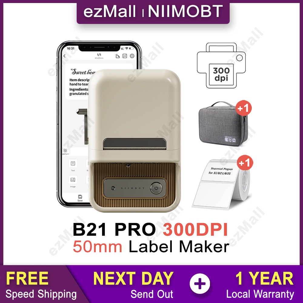 NIIMBOT B21 PRO 300 DPI Thermal Label Maker, Wireless Bluetooth Portable Inkless Sticker Printer ...
