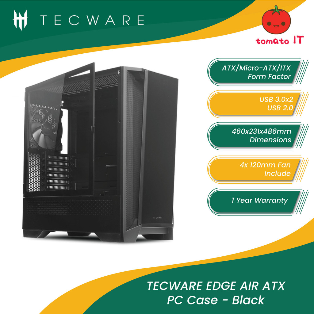 TECWARE Edge Air TG ATX PC Case 4x120mm Fan - Black | Shopee Singapore