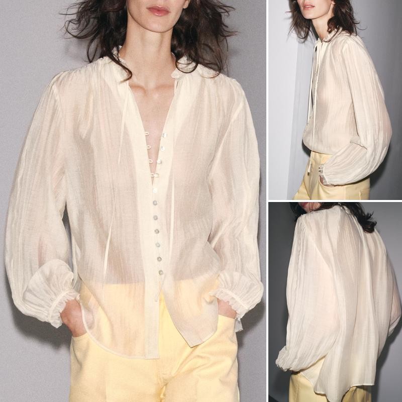 2025 Spring Summer Women's New Style V-Shaped Shirt0034040 | Shopee ...