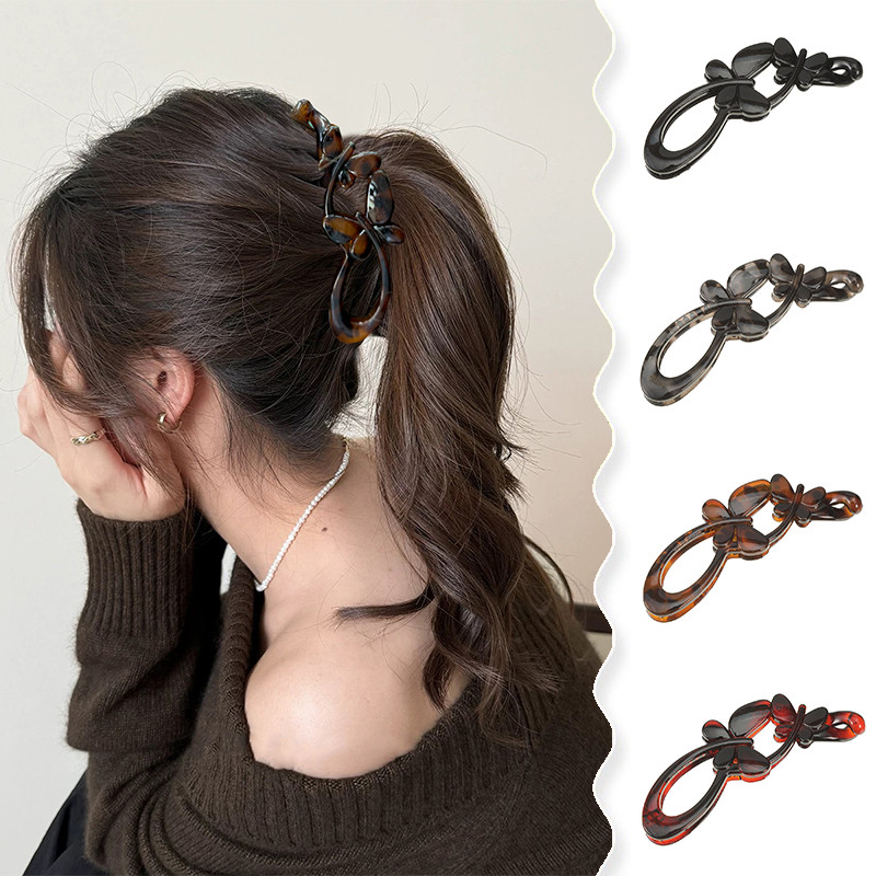 New Acrylic Double Butterfly Ponytail Vertical Clip Women's Simple Back ...