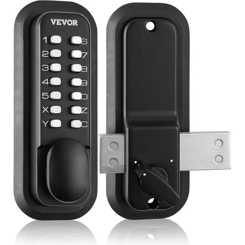 Mechanical Keyless Entry Door Lock, 14 Digit Keypad, Outdoor Gate Door Locks Set with Surface ...