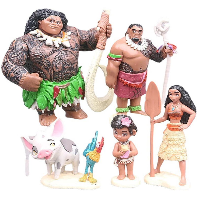 6Pcs/set Cartoon Movie Moana Action Figure Anime Moana Maui Chief Tui ...