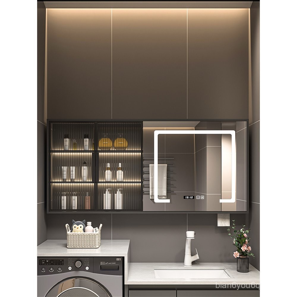 Solid Wood Bathroom Smart Mirror Cabinet Freestanding Wall-Mounted ...