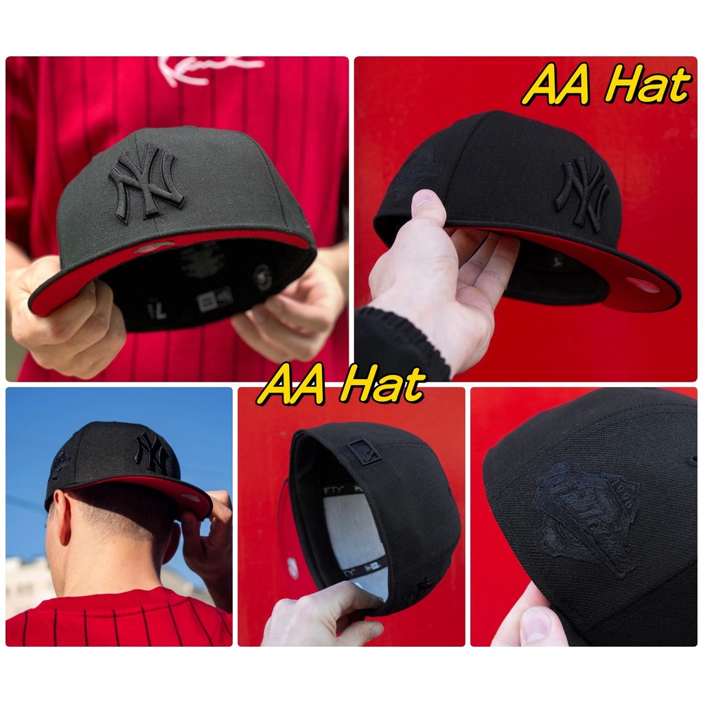 MLB New York Yankees World Series 1996 All Black&Red Fitted Hat Fully ...