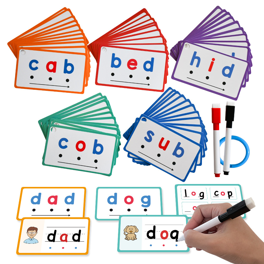 60 Pcs Phonics CVC Words English Flashcards for Kids Children ...