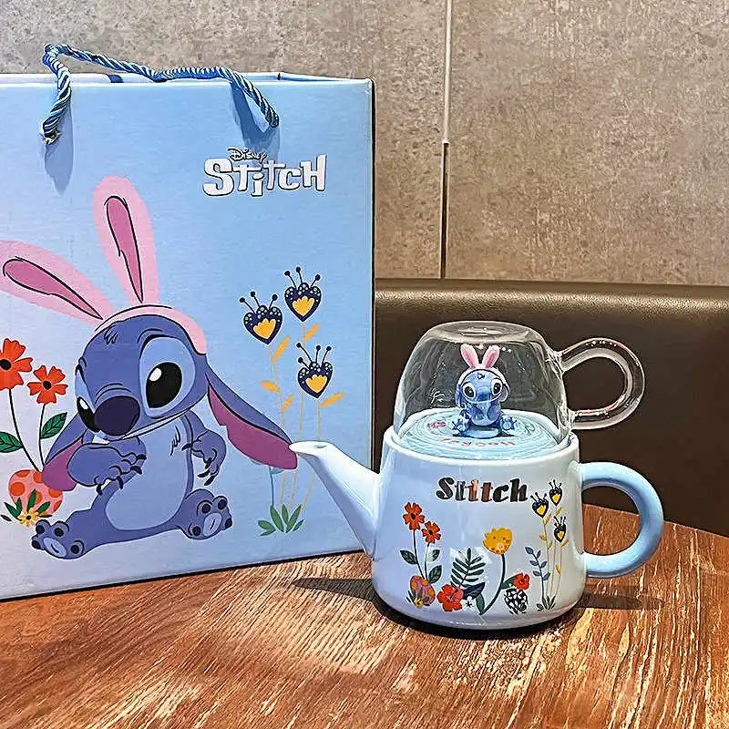 520ml Disney Stitch Peripheral Teapot Set Ceramic Glass Cup Cute Cartoon Stitch Teapot ...