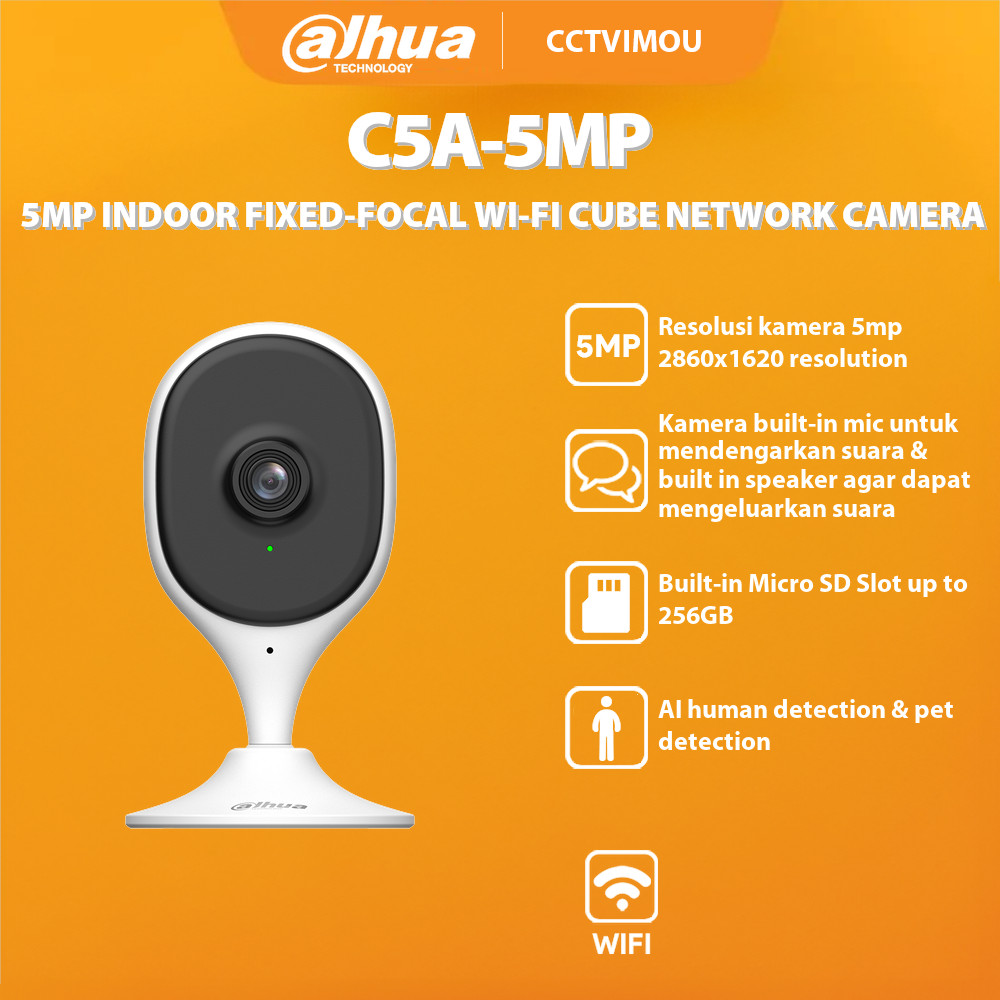 Dahua C5A-5MP 5MP INDOOR FIXED-FOCAL WI-FI CUBE NETWORK CAMERA | Shopee ...