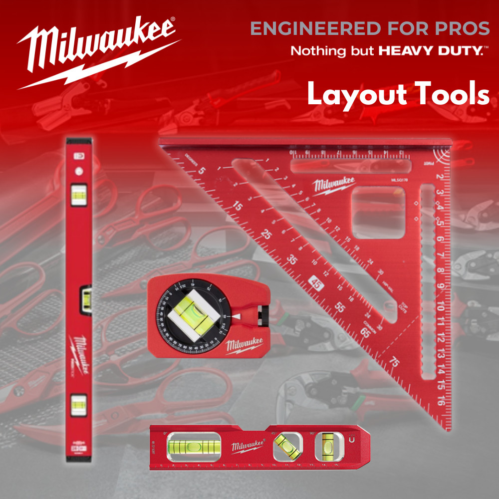 Milwaukee Layout Tool, Compact Box Level, 180mm Rafter Square, 360 ...
