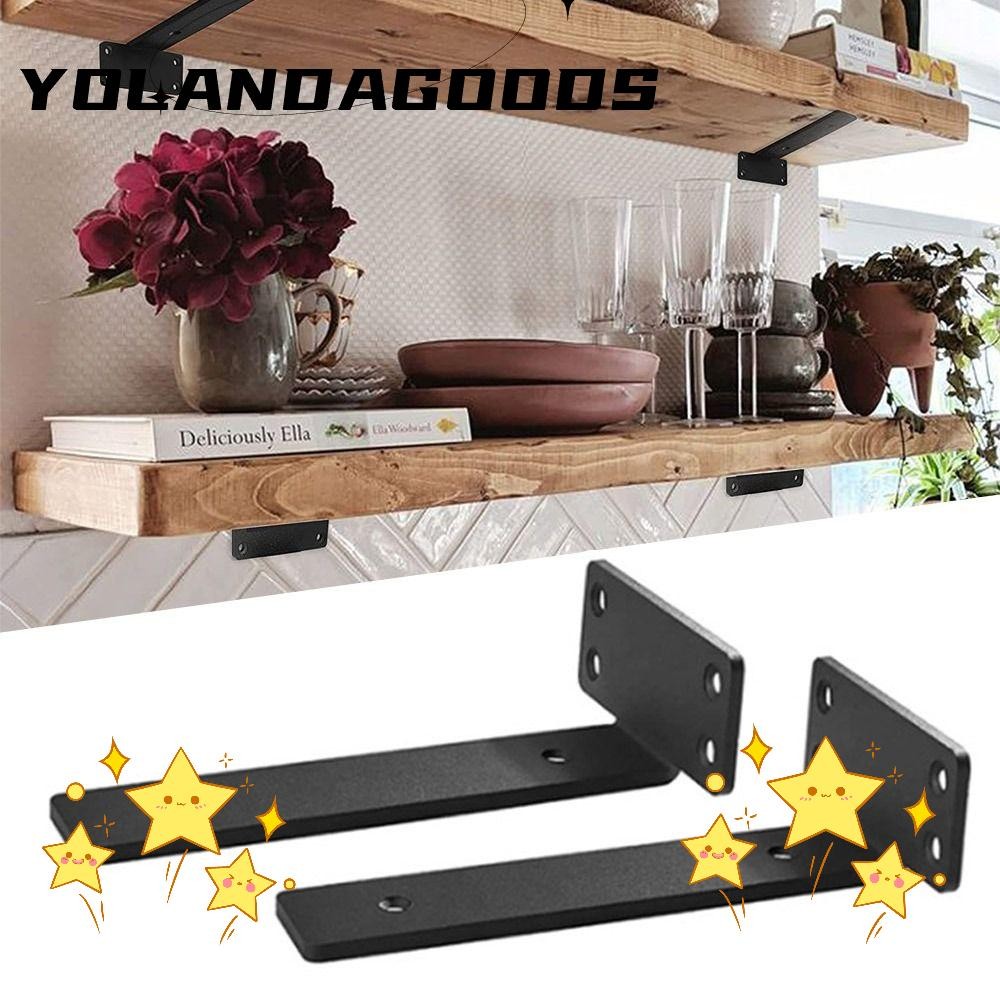 YOLA Cast Iron Shelves Brackets, Black Coated Heavy Duty Floating Shelf ...