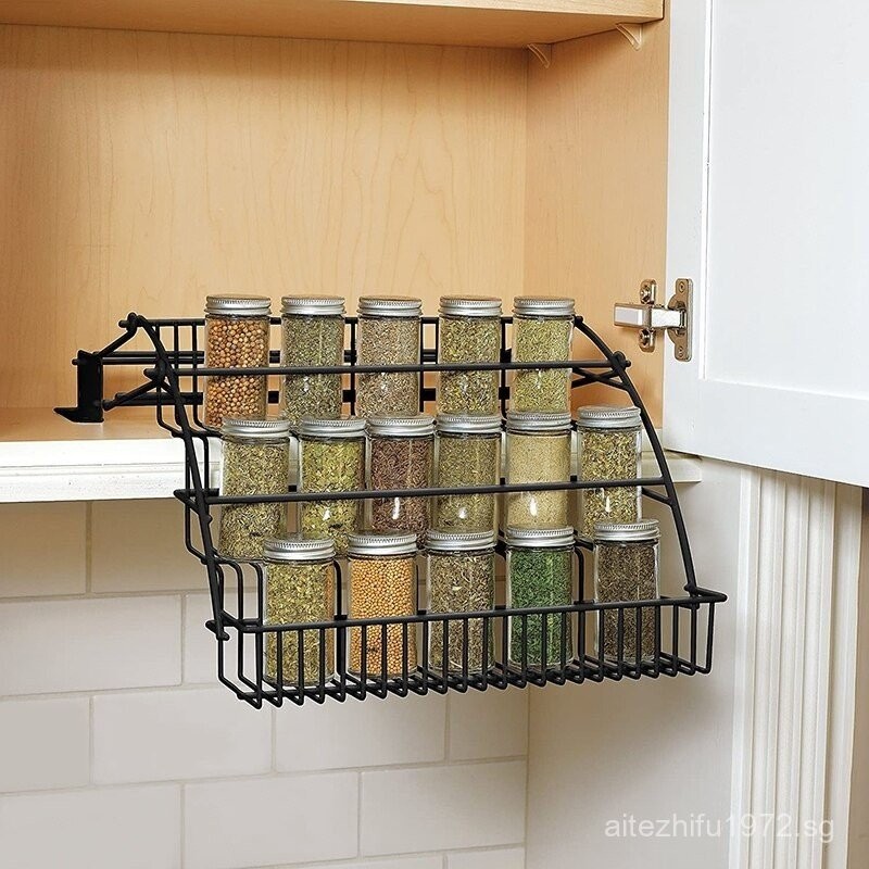 Metal 3-Tier Pull Down Spice Rack - Easy Reach Retractable Large ...