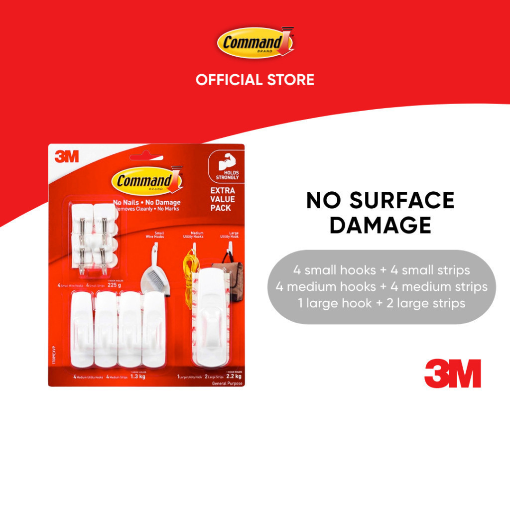 3M™ Command™ Small, Medium, Large Utility Hook Value Pack, 17009EXVP ...