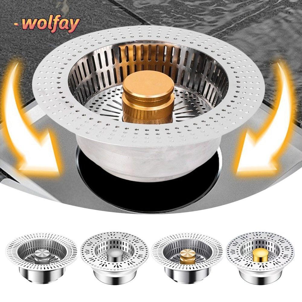 WOLFAY Kitchen Sink Drain Strainer, Push-On Stainless Steel Sink Leak ...