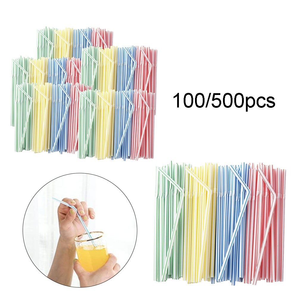 【FRDE】100-500PCS Colorful Bendable Drinking Straws Disposable Plastic ...