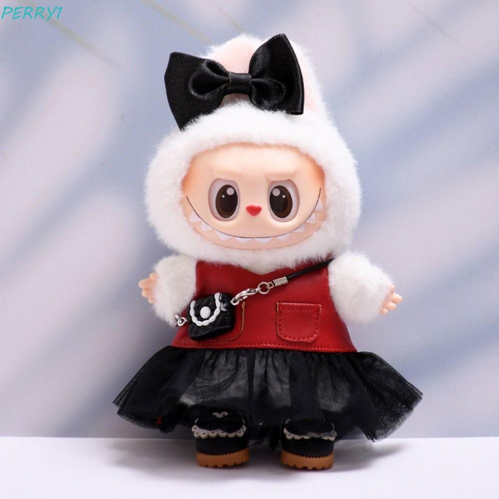 PERRY1 Labubu Doll's Cloth Set, Red Leather Jacket Black Gauze Skirt ...