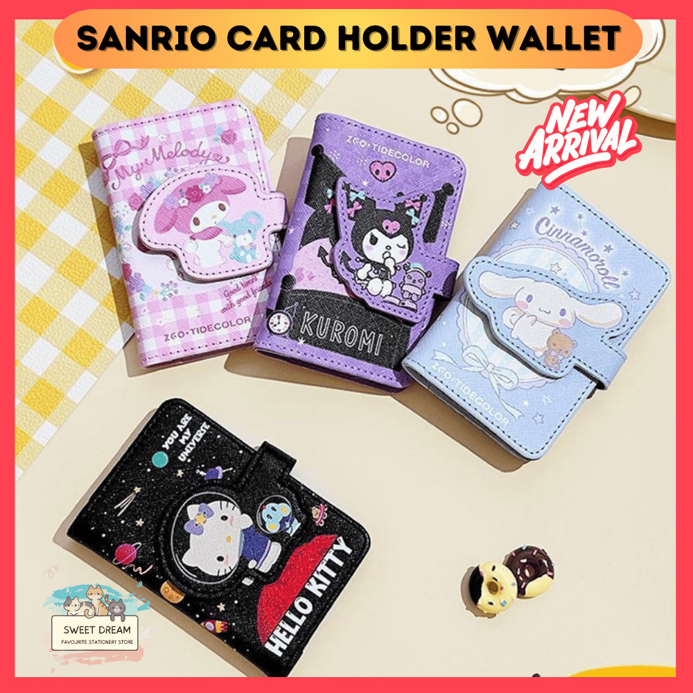 Cute Sanrio Cinnamoroll Kuromi Melody Kitty PU Leather Clip Card Holder ...