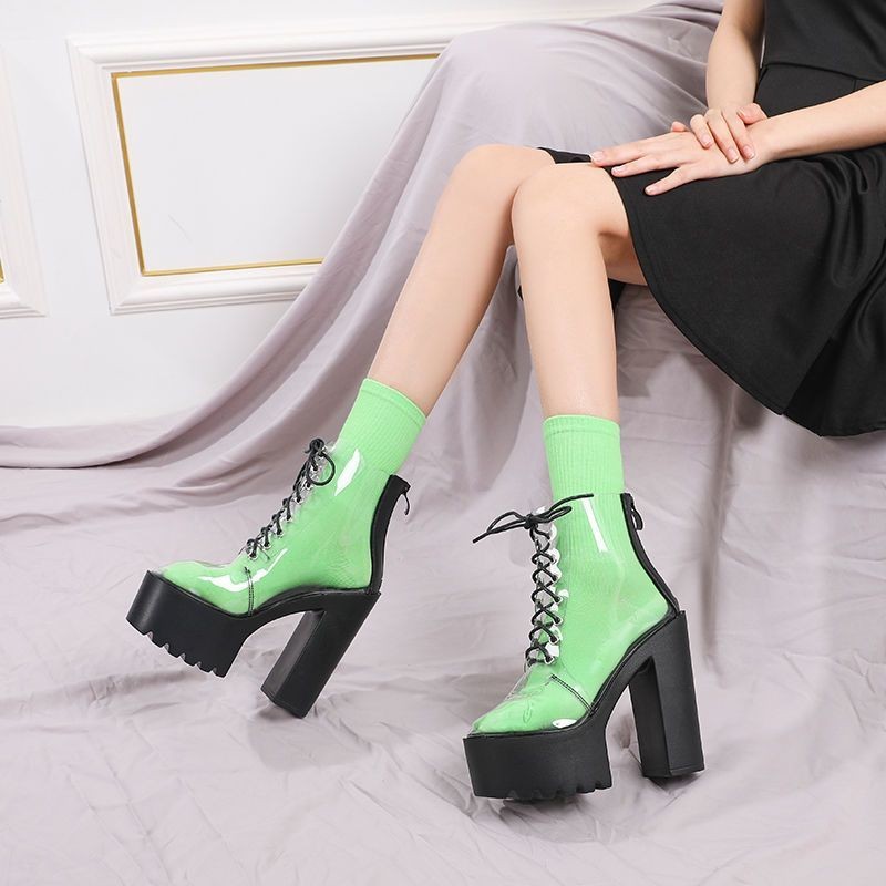 Stage Bar Collar Dance Shoes Female Performance Transparent Thick Heel ...
