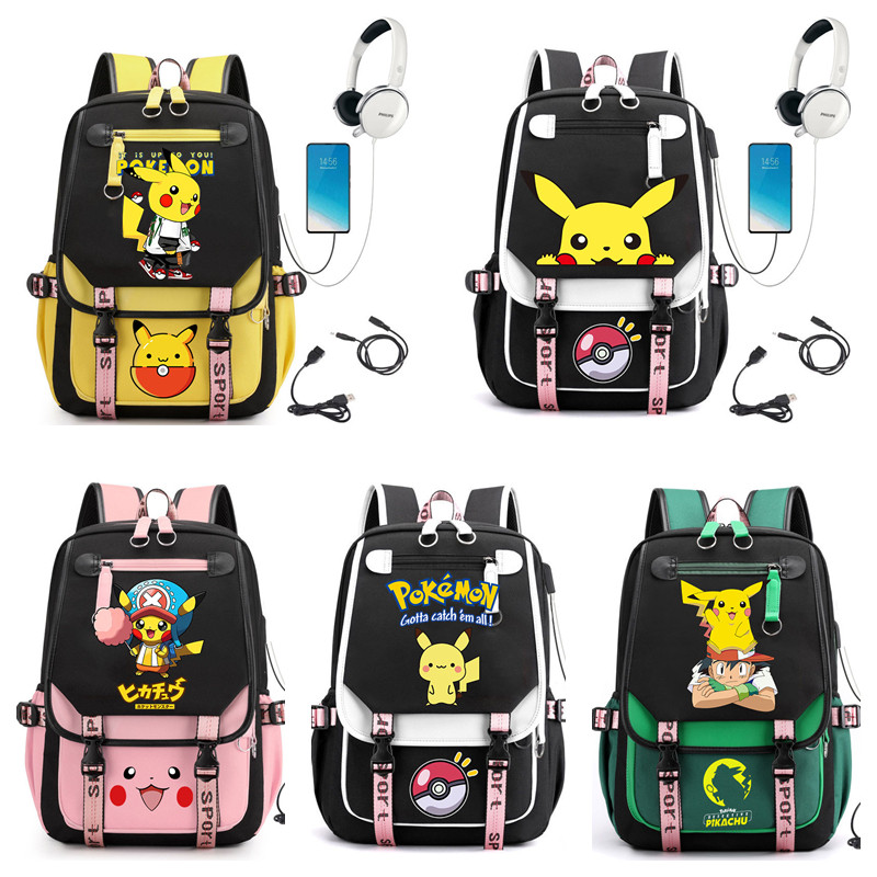 Anime Pikachu Backpack Pokemon Laptop Bagpack Travel Bag (USB&Earphone ...