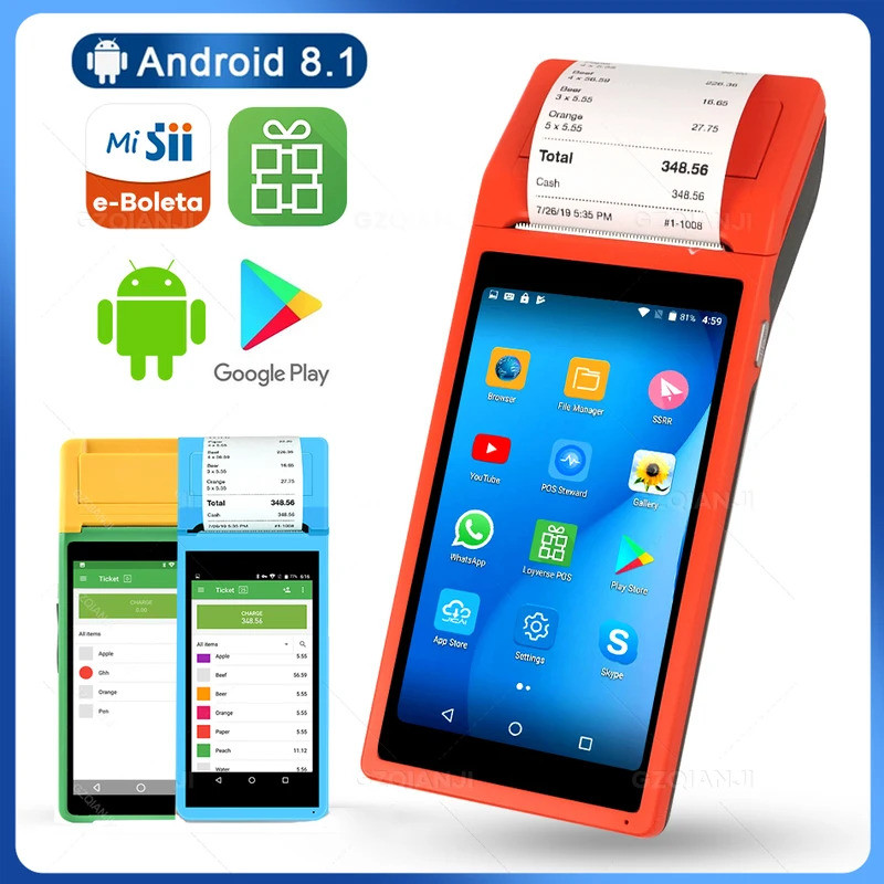 Android POS Device with Printer 58mm Bluetooth Thermal Receipt Printer ...