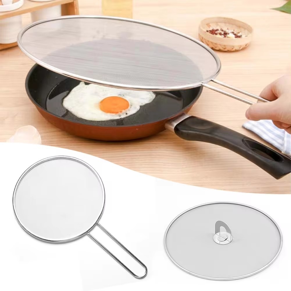 Kitchen Oil Proofing Lid Filter Foldable Handle Frying Pan Cover ...