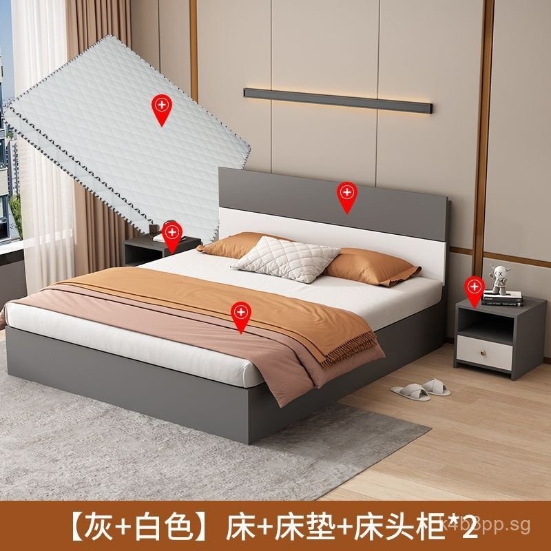Simple Single Bed Nordic Solid Wood Bed Modern Simple Double Bed Rental ...