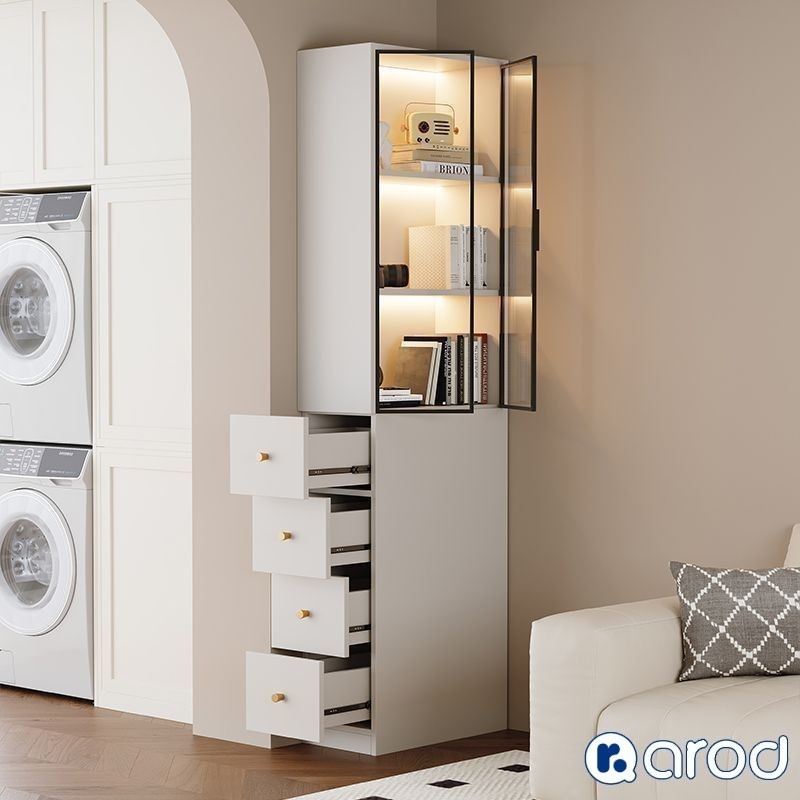 AROD Side Cabinet Wall Living Room Gap Glass Bookcase Storage Cabinet ...