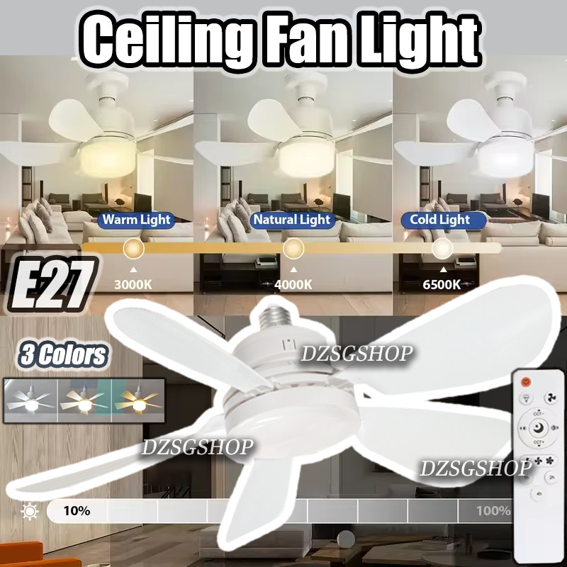 👍3Color Ceiling fan light Remote control 52cm Cooling Adjustable ...