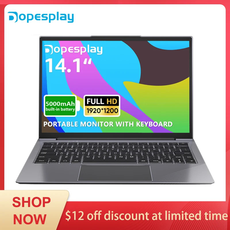 Dopesplay 14.1 inch Portable Lapdock Monitors with Keyboard HDR 1200P ...
