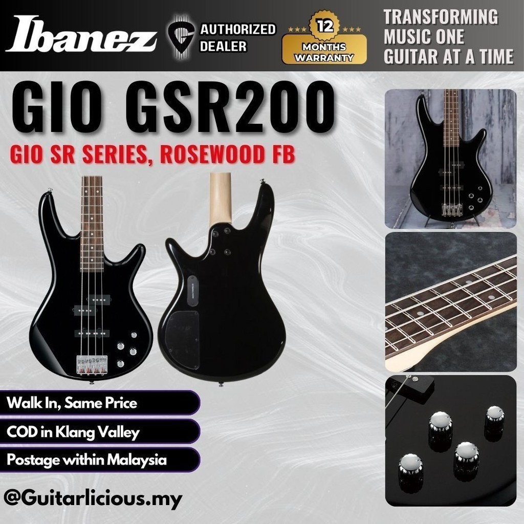 Ibanez Gio SR Series GSR200 , 4 Strings Electric Bass Guitar - Black ( GSR200-BK / GSR-200 / GSR ...