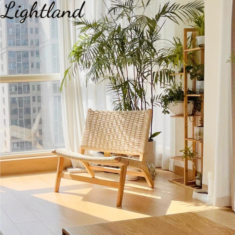 Vintage Lying Chair Nordic Rattan Lazy Chairs Wooden Stool Living Room ...