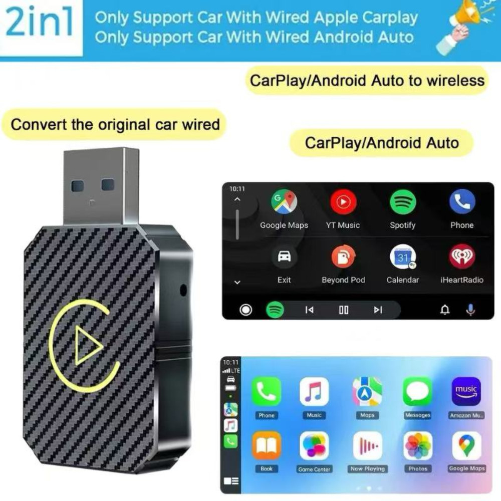 2024 New Wireless Carplay Android Car Adapter 2-in-1 Mini Box Plug and ...