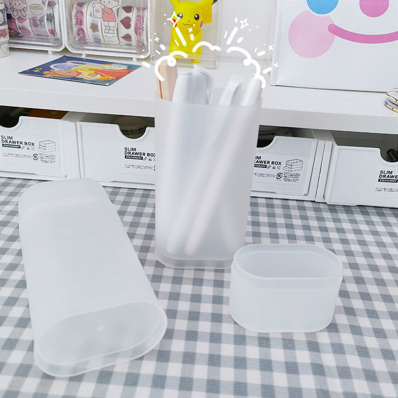 Muji Japanese Style ins Simple Plastic Frosted Transparent Pen Holder ...