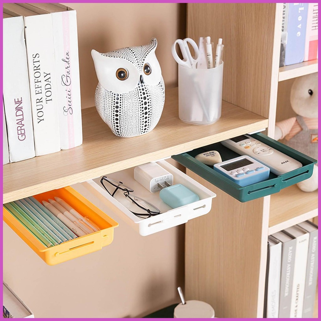 Organizer Under Desk Adhesive Storage Box Slide-out Drawers Slide-out ...