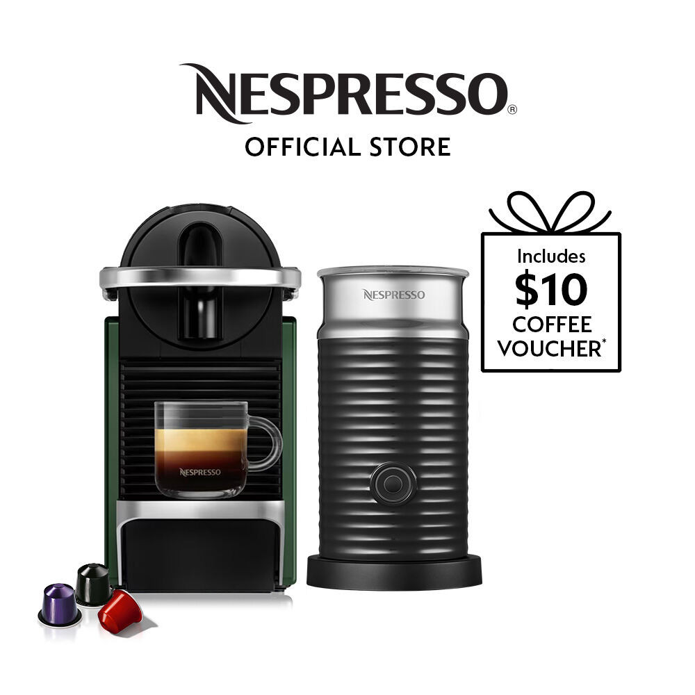 Nespresso® Pixie Coffee Machine, Dark Green & Aeroccino Milk Frother ...