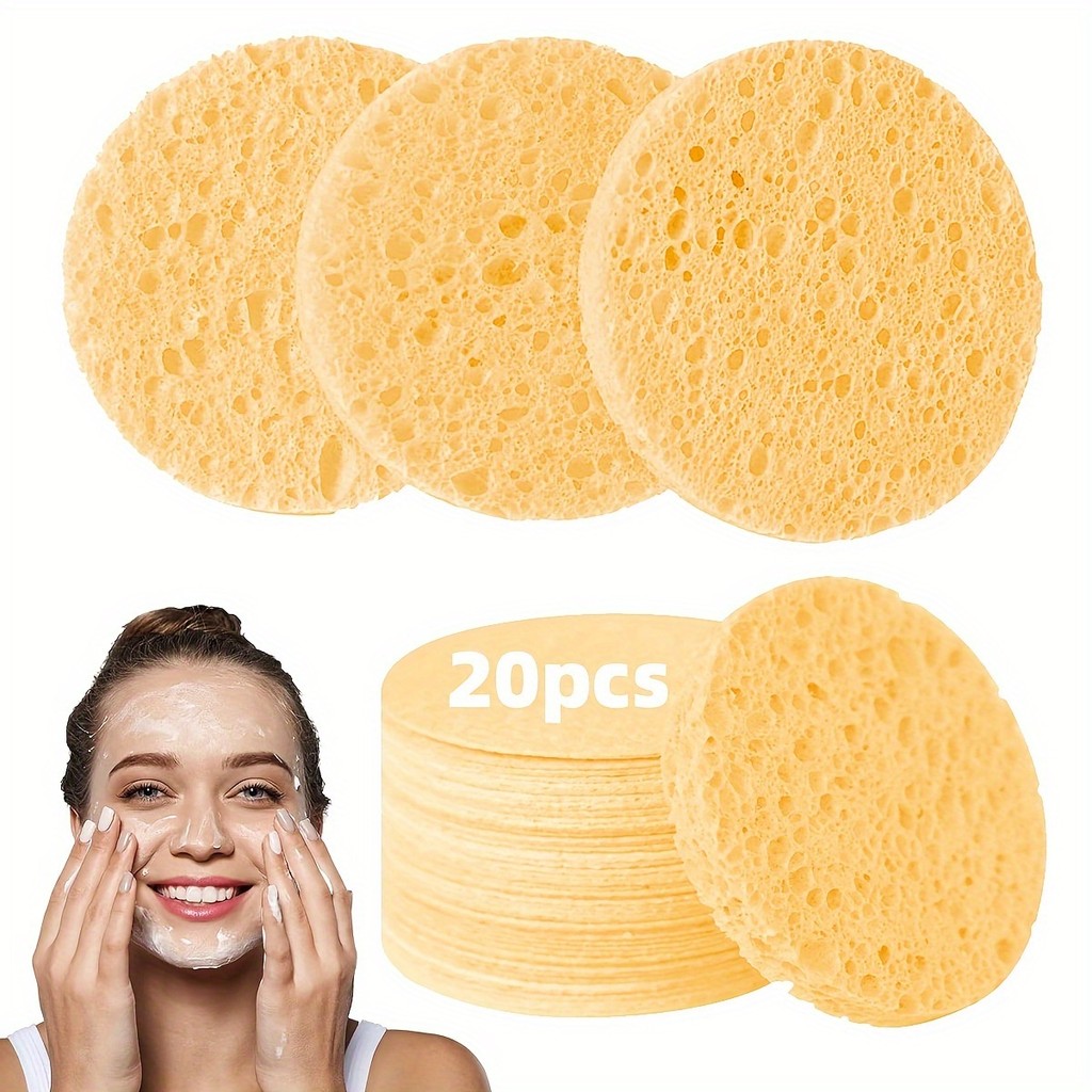 20pcs Face Round Makeup Remover Tools Wood Pulp Makeup Beauty Sponge ...