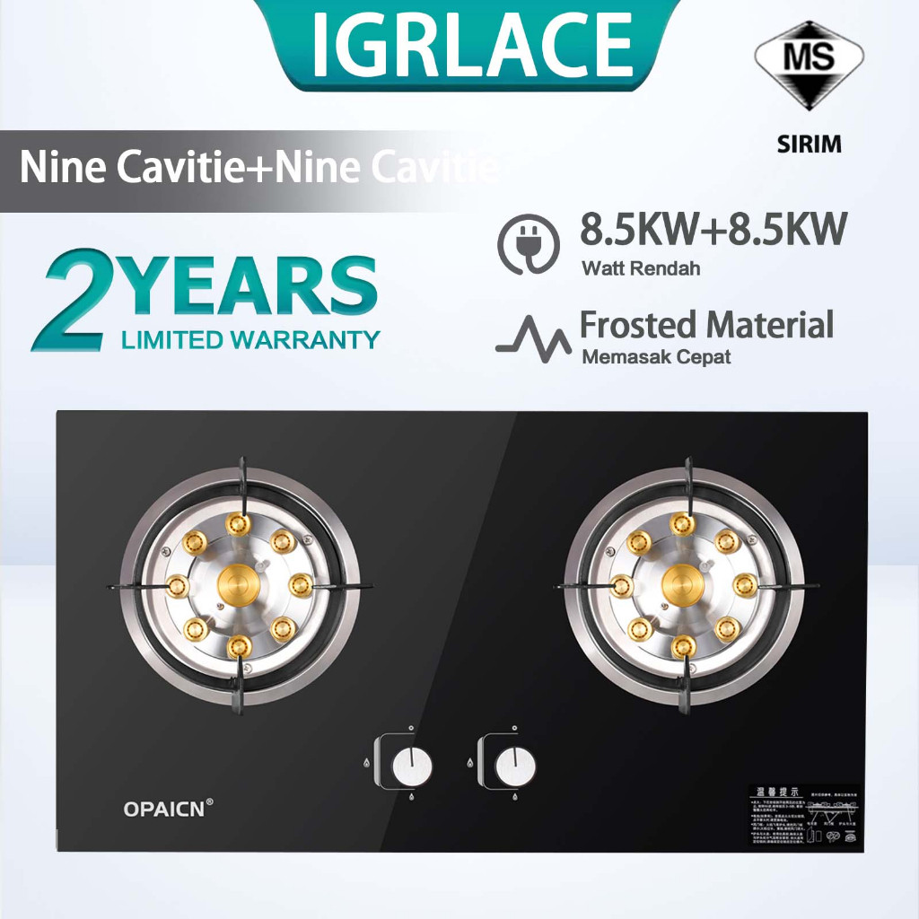 IGRLACE 7.5KW Gas Stove Double Burner Gas Stove Tempered Glass Embedded ...