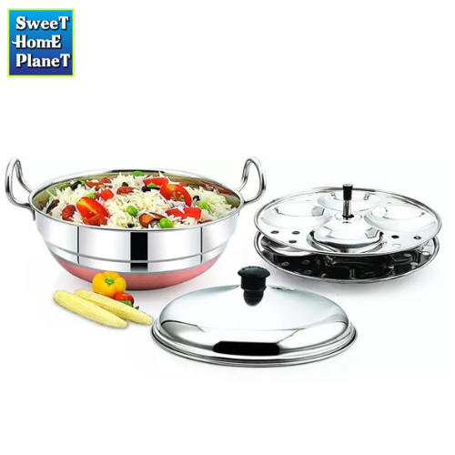 Diamond Stainless Steel Copper Bottom Multi Kadai With Idly Vessel ...