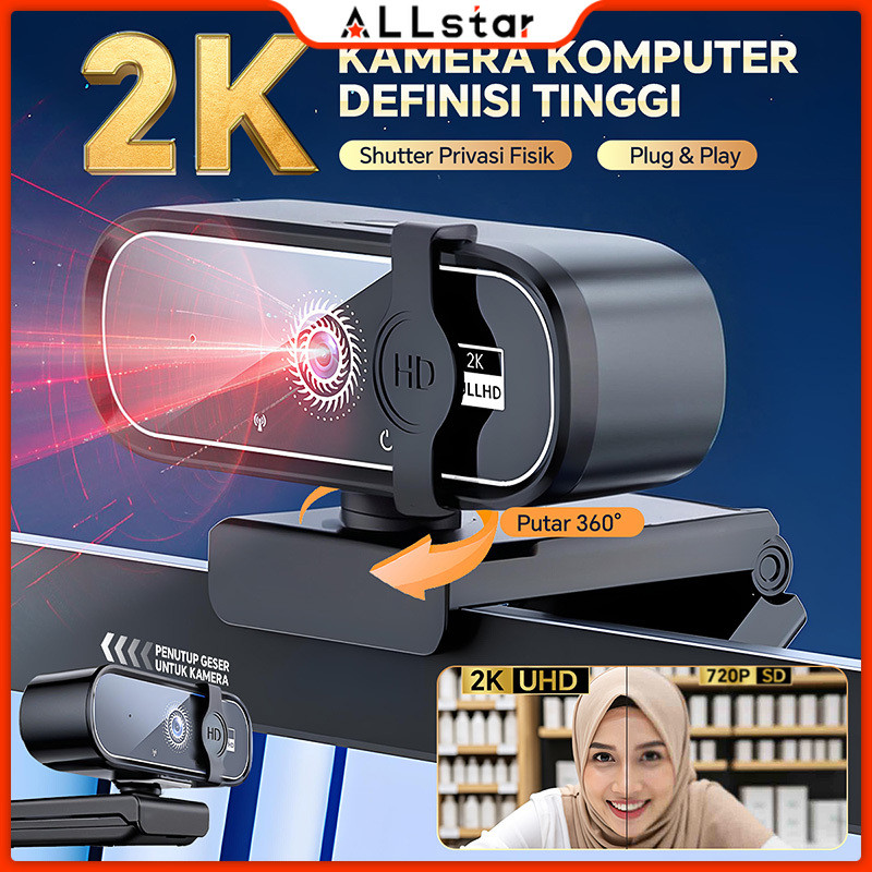 2K Webcam Laptop USB Camera PC Full HD With Mic Live Streaming Webcam ...