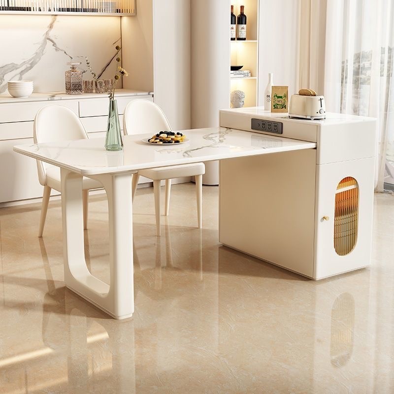 Cream Light Luxury Kitchen Island Table One-Piece Extendable Dining ...