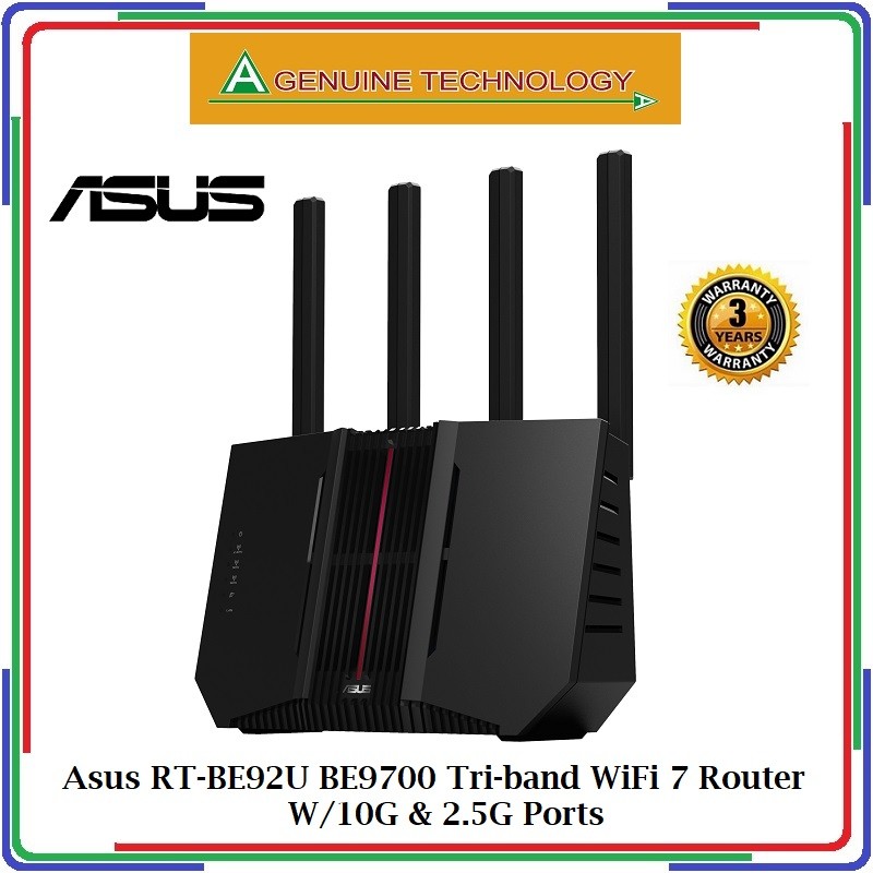 Asus RT-BE92U BE9700 Tri-band WiFi 7 Router, Multi-link operation (MLO), AI WAN, AiMesh support ...