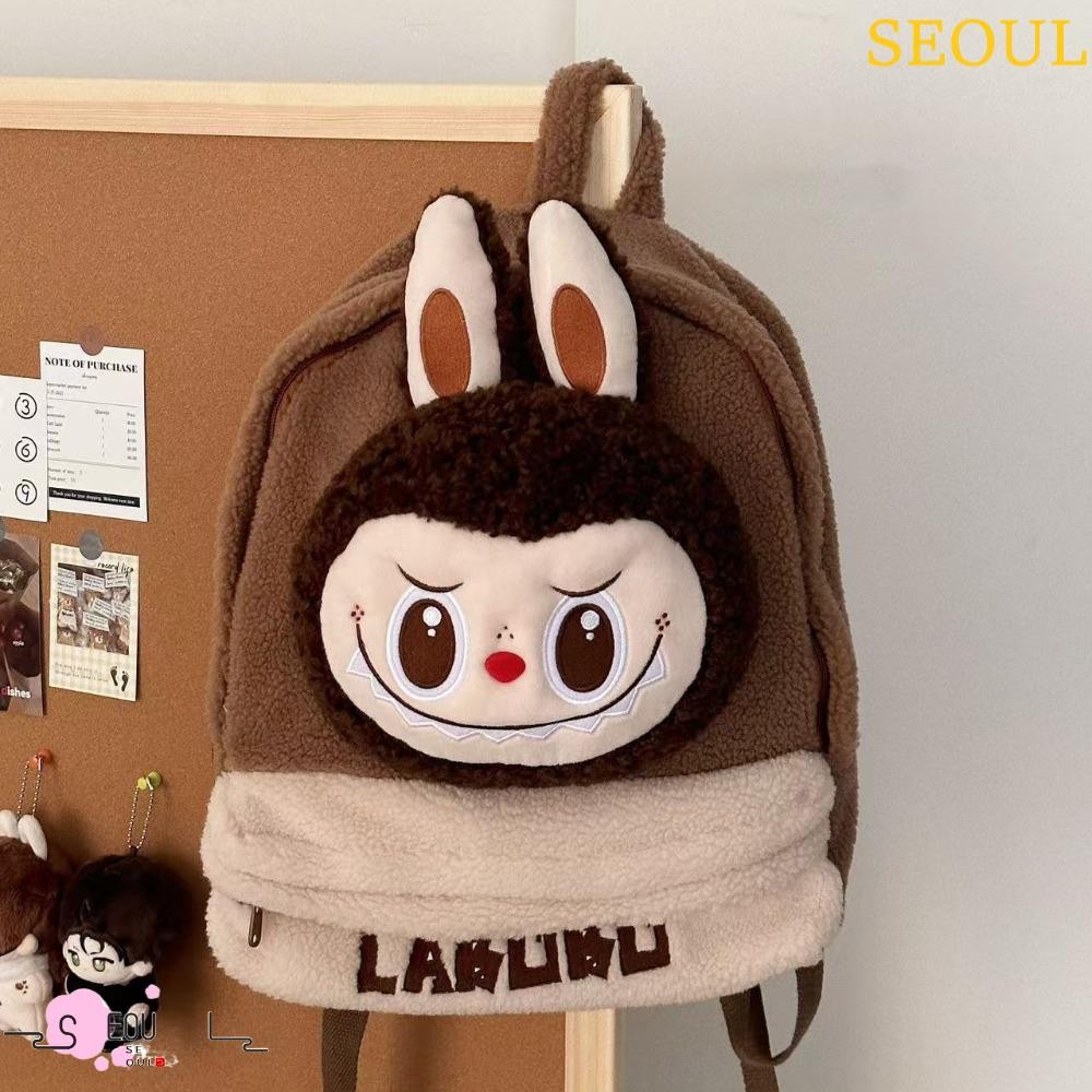 SEOUL Plush Labubu Bag, Berber Fleece Zimomo Labubu Backpack, Funny ...