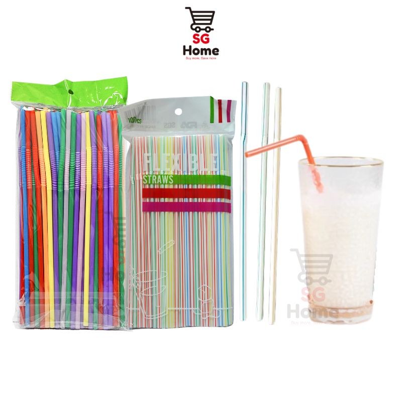 Drinking Straw | Disposable Color Bar Plastic Straw | Bendable Plastic ...
