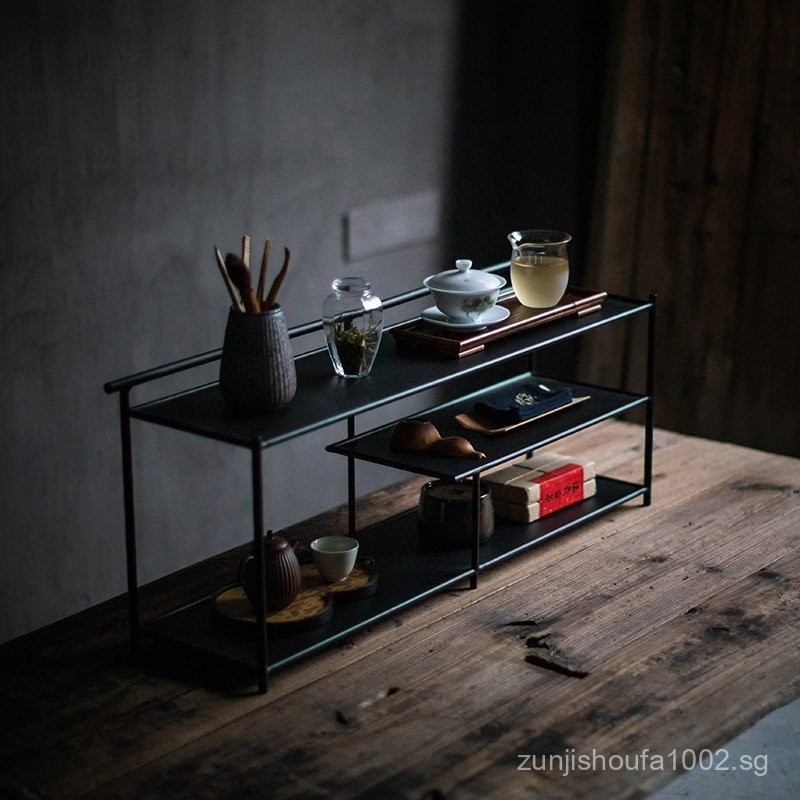 Grass and Wood Temple Iron Art Tea Shelf Black Curio Cabinet Tea Set ...