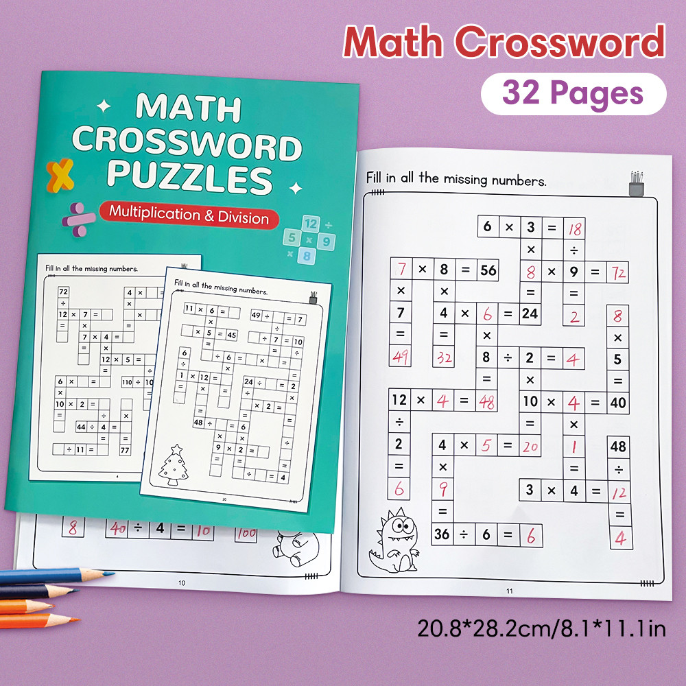 32 Pages Math Worksheets 1-12 Multiplication & Division Crossword ...