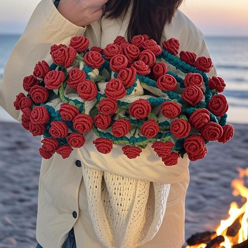 Rose Blanket Finished Knitted Handmade Crochet Bouquet Teacher Mother's ...