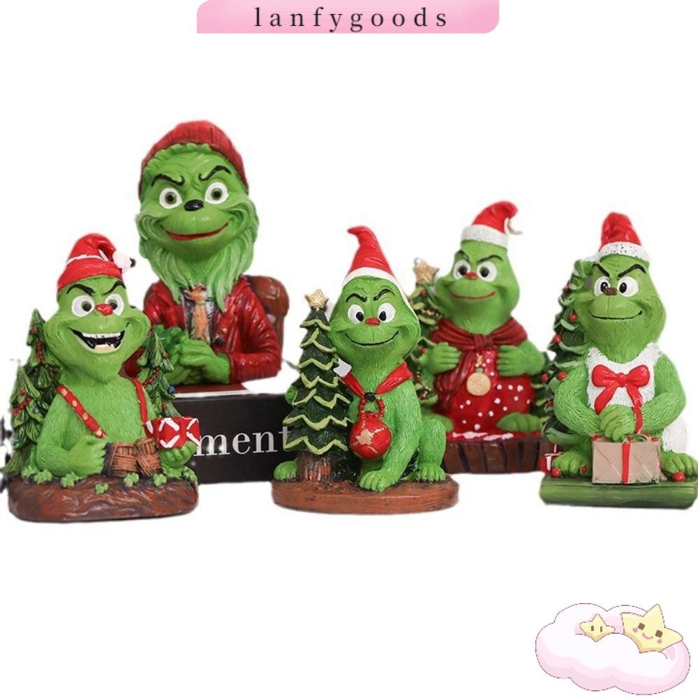 LANFY Grinch Statue, Crafts Merry Christmas Grinch Figure, Scene Model ...