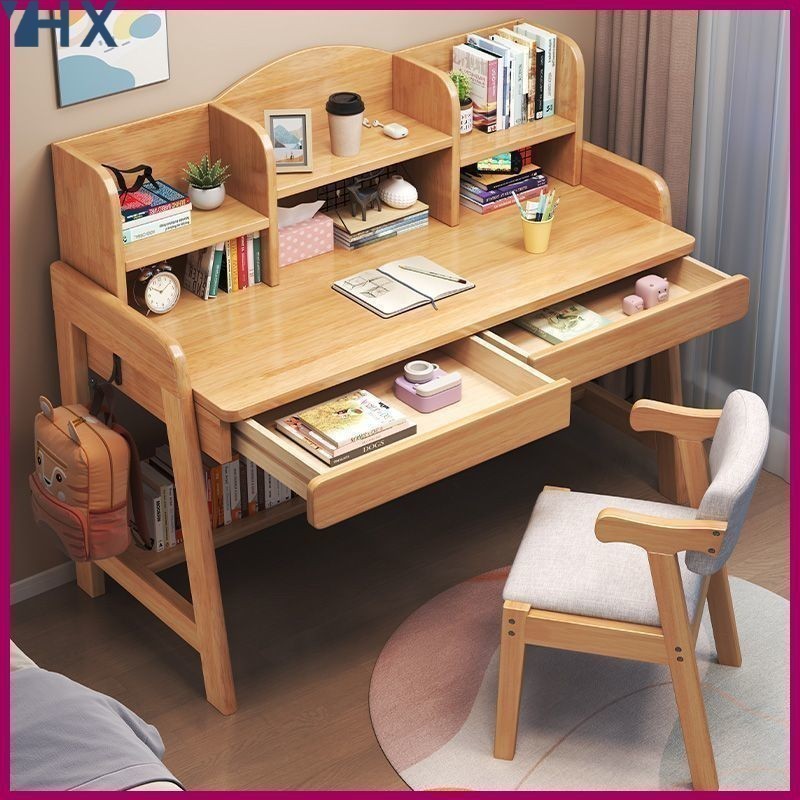 Study Table Home Solid Wood With Drawer Height Adjustable Table Bedroom ...