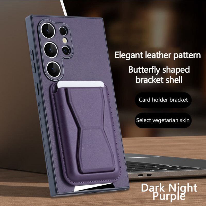 Luxury Card Slot Butterfly Shaped Bracket Plain Leather Case For ...