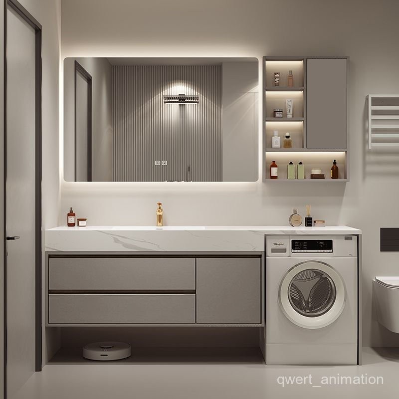 Modern Bathroom Stone Plate Bathroom Cabinet Combination Solid Wood ...