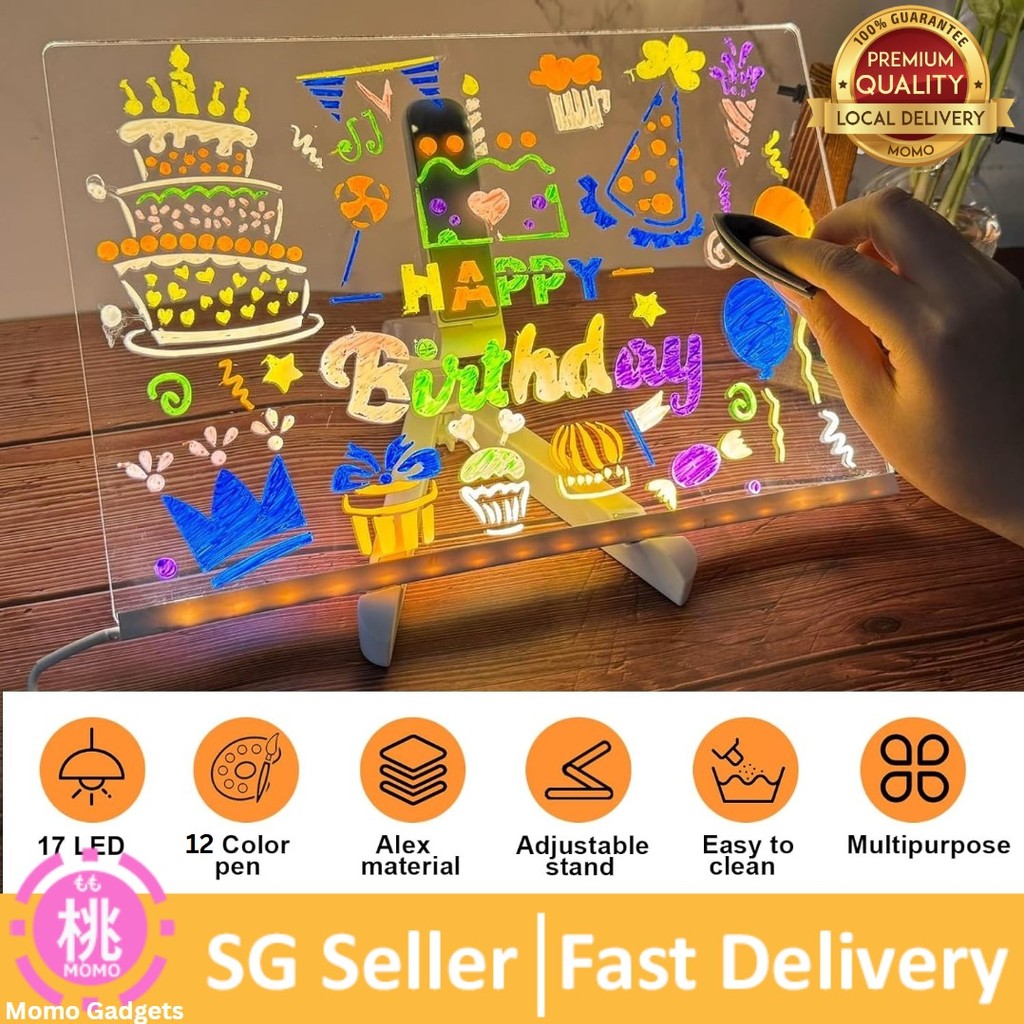 LED Note Board with Colors, 30 x 20 cm Light Up Acrylic Message Board ...